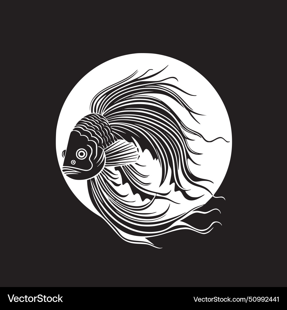 Betta fish - black and white Royalty Free Vector Image