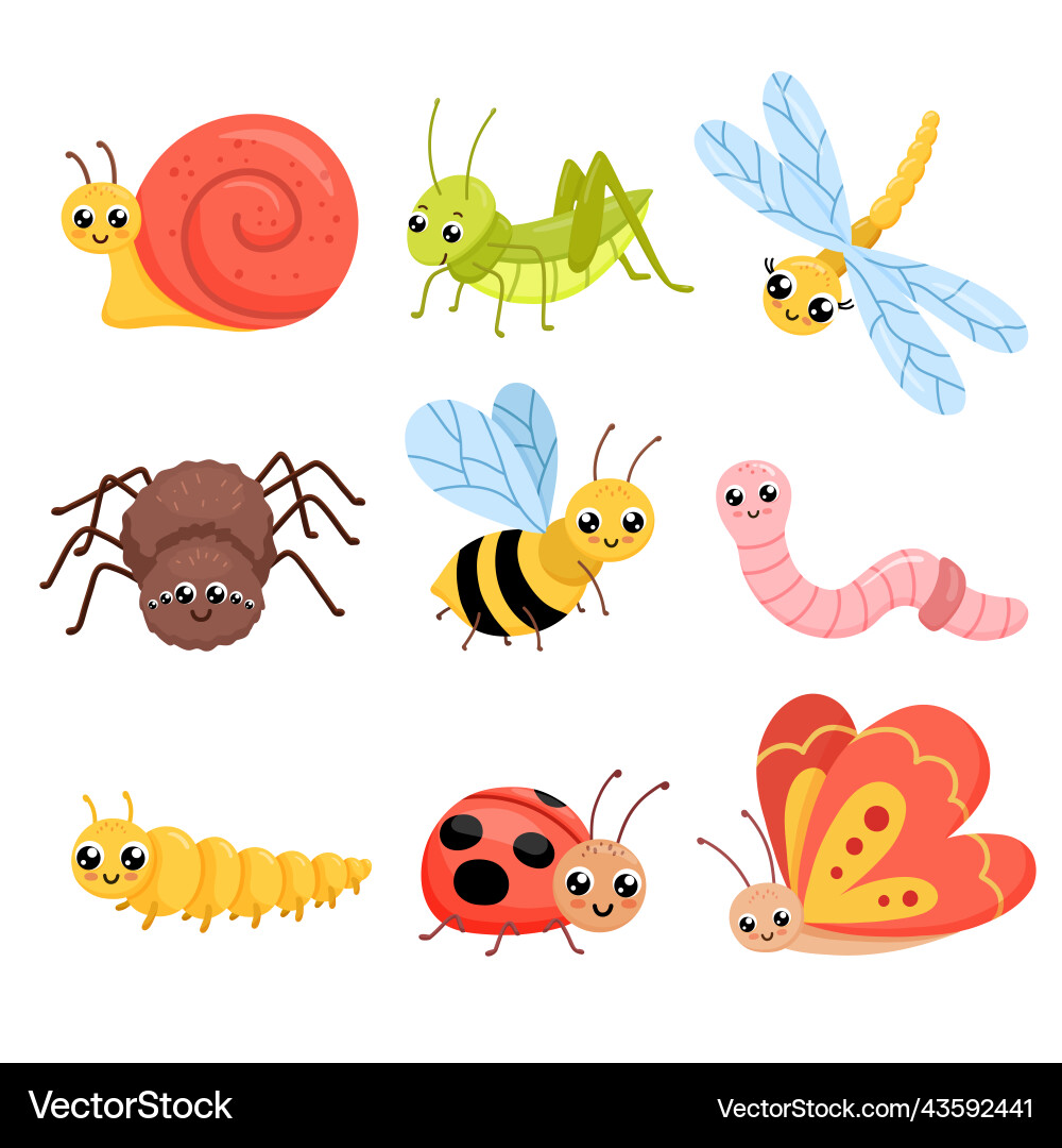 Cute Cartoon Insect Set Royalty Free Vector Image