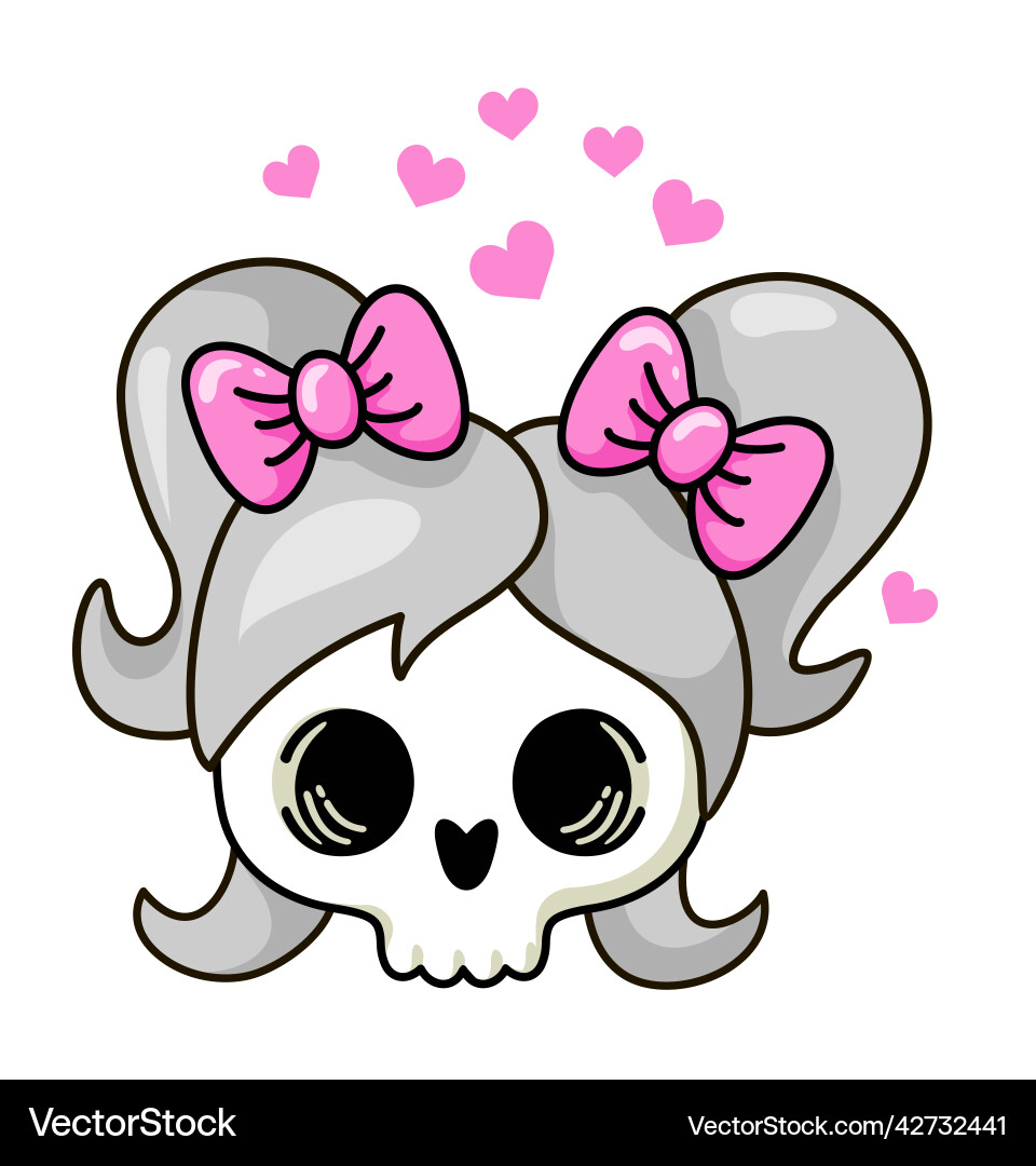 Cute Cartoon Skull with Bows Royalty Free Vector Image