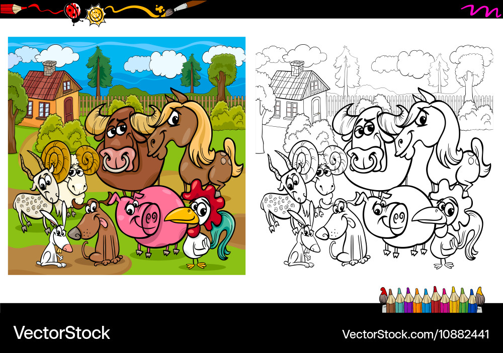 Farm animals coloring book Royalty Free Vector Image