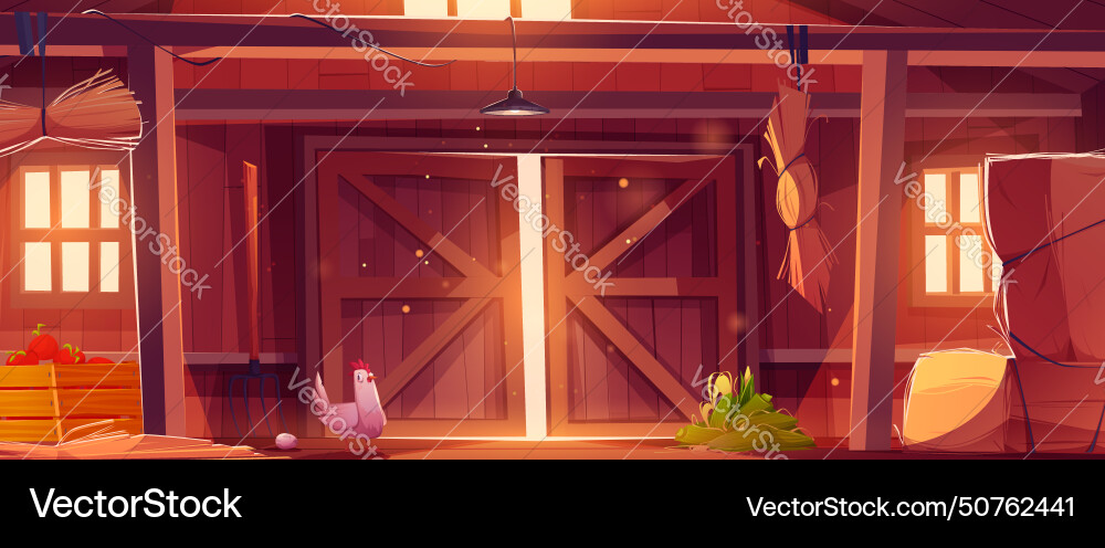 Farm barn inside with chicken Royalty Free Vector Image
