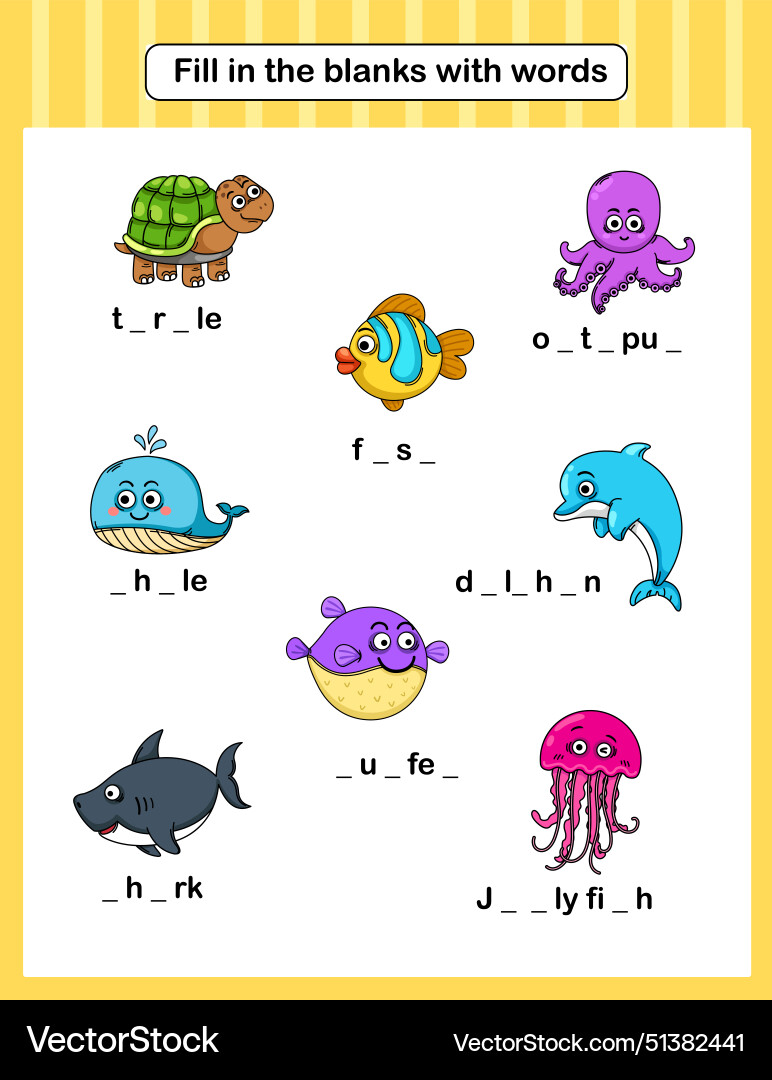 Fill in the blanks with words education worksheet Vector Image