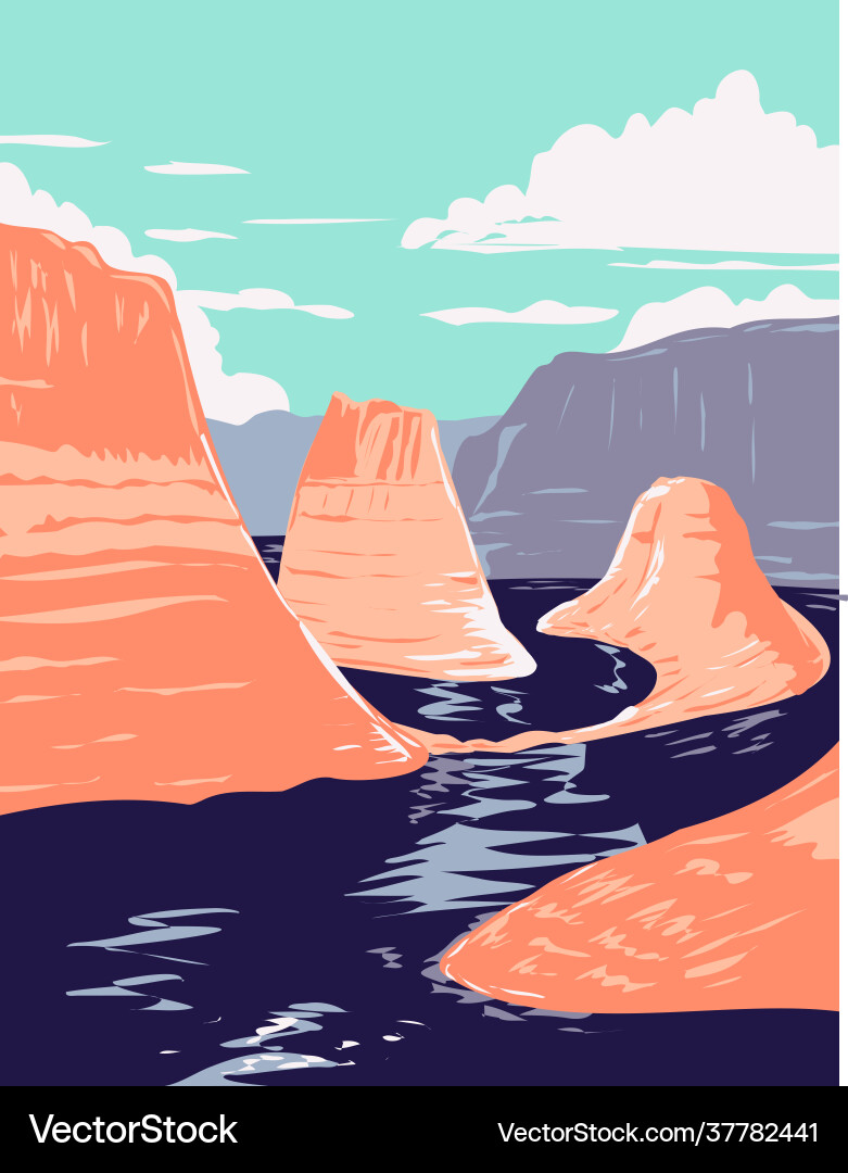 Lake powell and reflection canyon in glen Vector Image