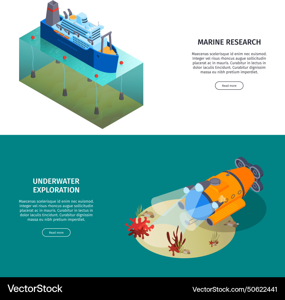 Marine discovery horizontal banners Royalty Free Vector