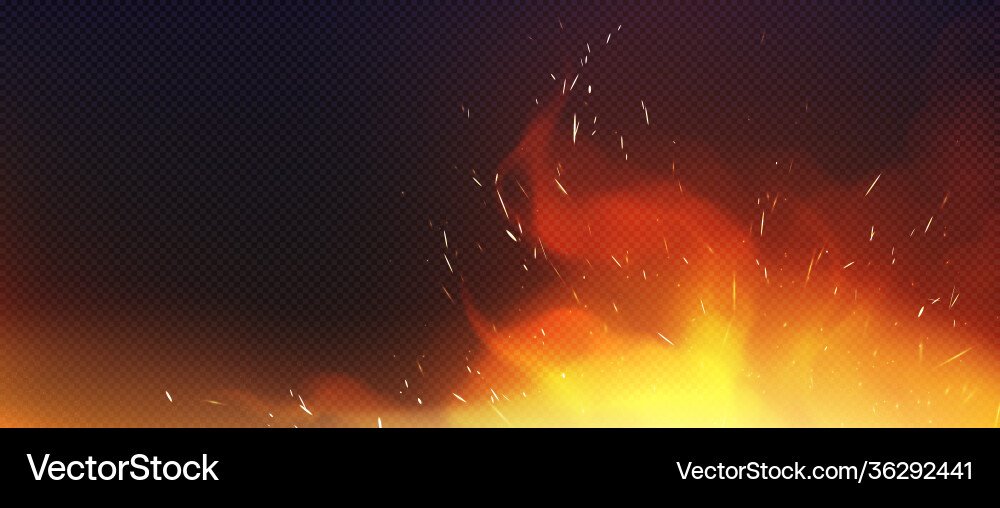 Realistic fire with sparkles and smoke Royalty Free Vector