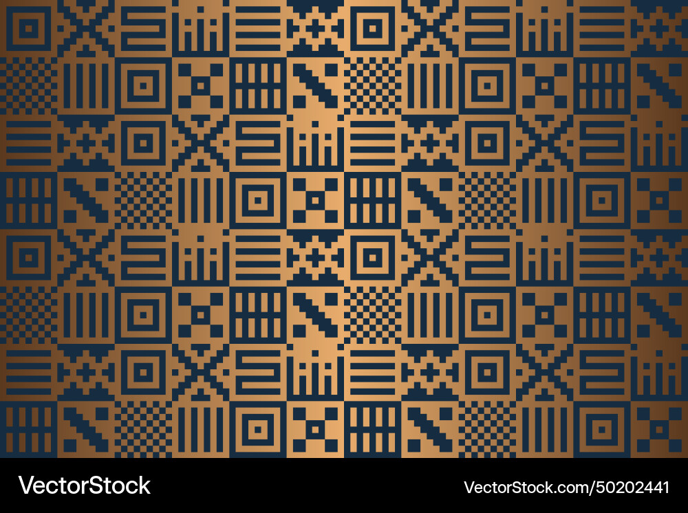 Seamless ethnic geometric golden pixel Royalty Free Vector