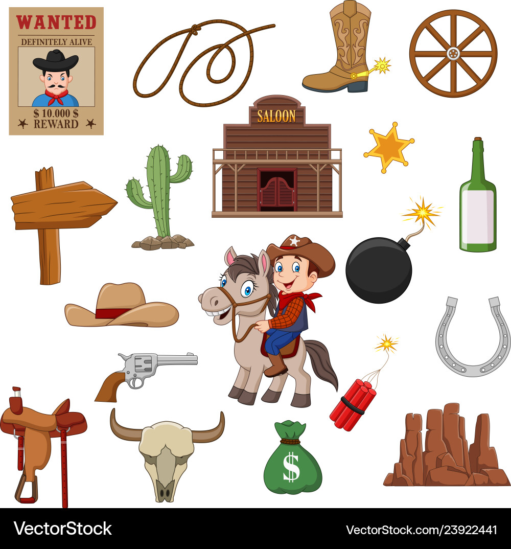 Wild west western collection set Royalty Free Vector Image