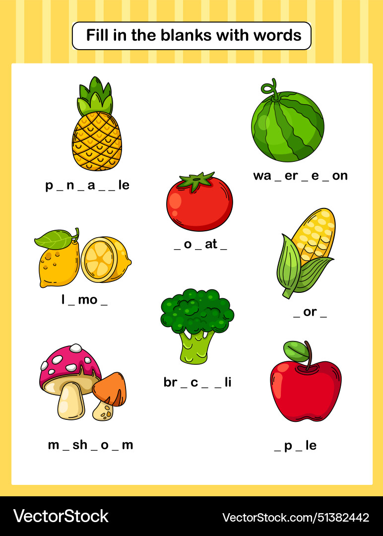 Fill in the blanks with words education worksheet Vector Image