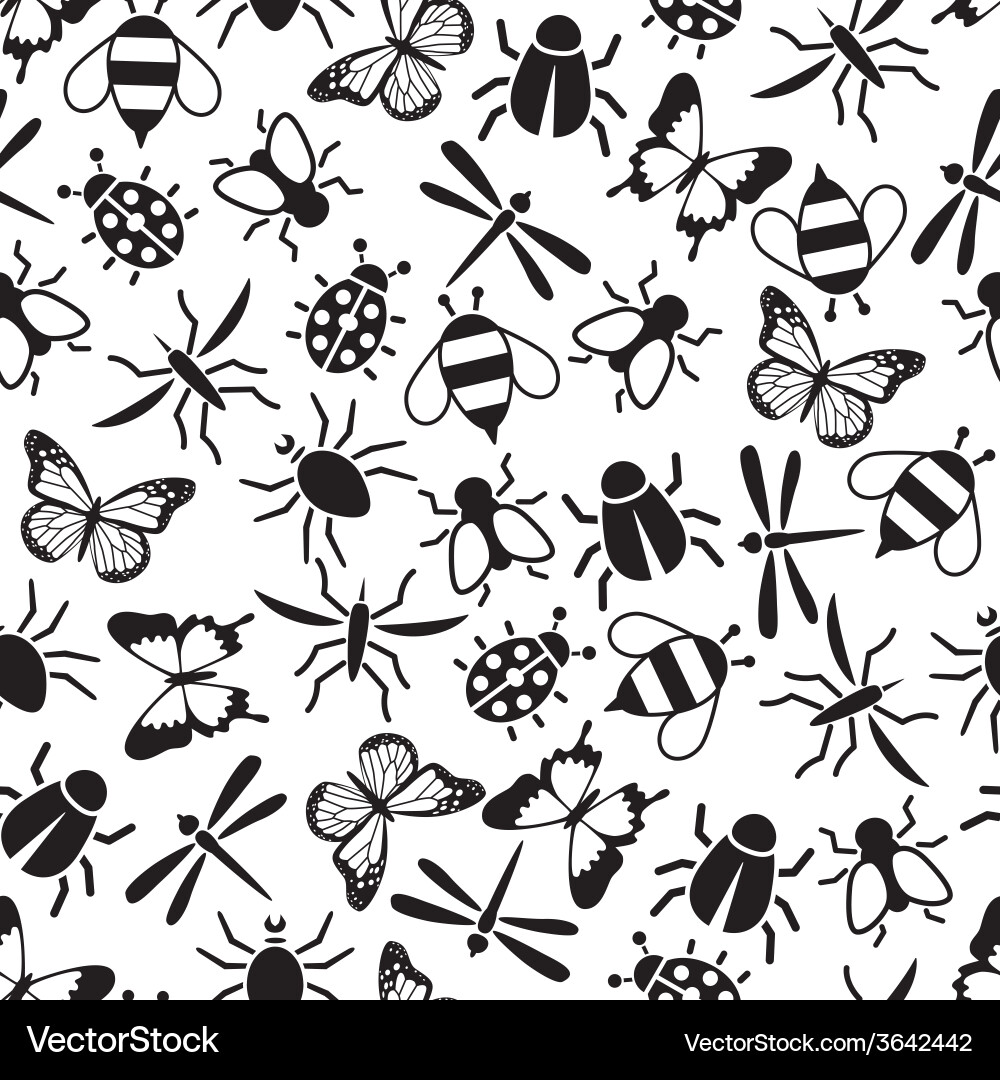 Insect Seamless Pattern - Butterfly & Bug Vector Image