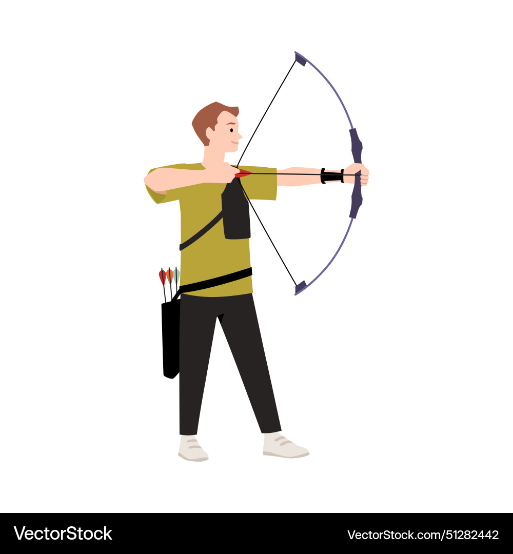 Young professional archer man aims to shoot Vector Image
