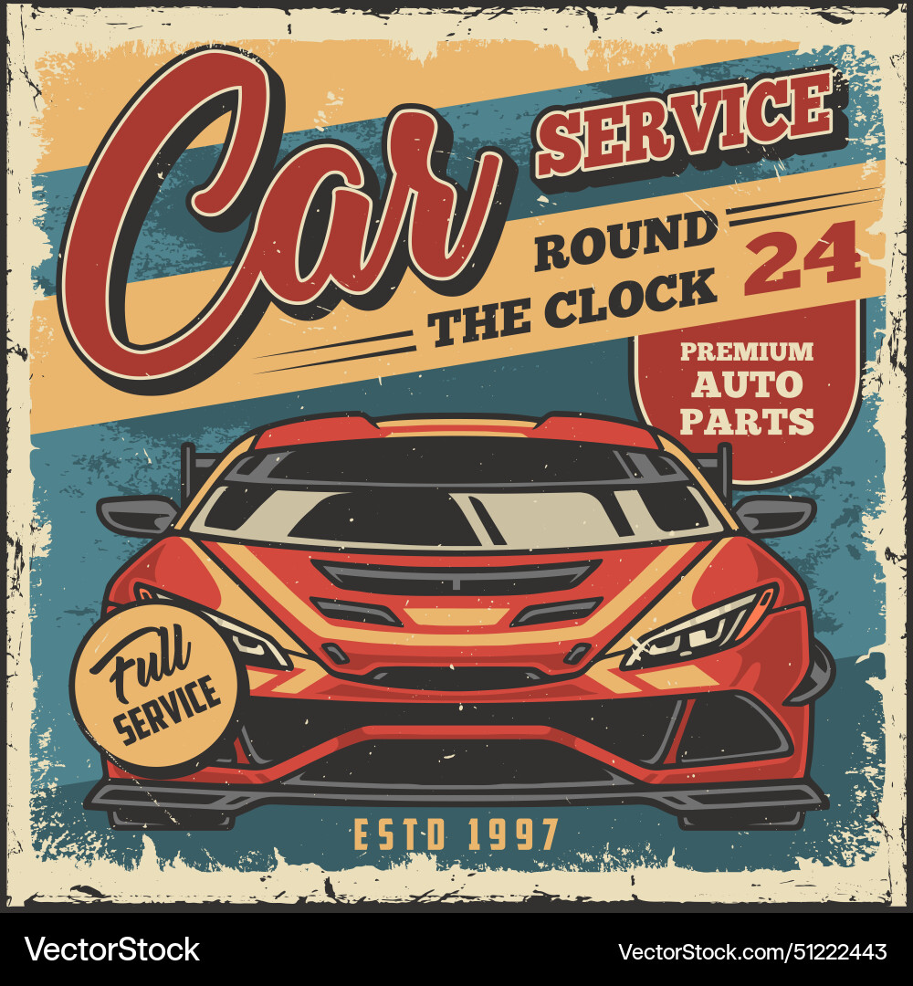 Car service vintage poster colorful Royalty Free Vector