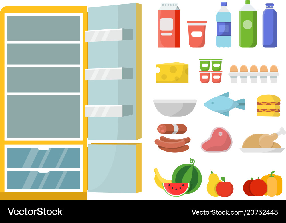Empty Refrigerator with Food Items Royalty Free Vector Image