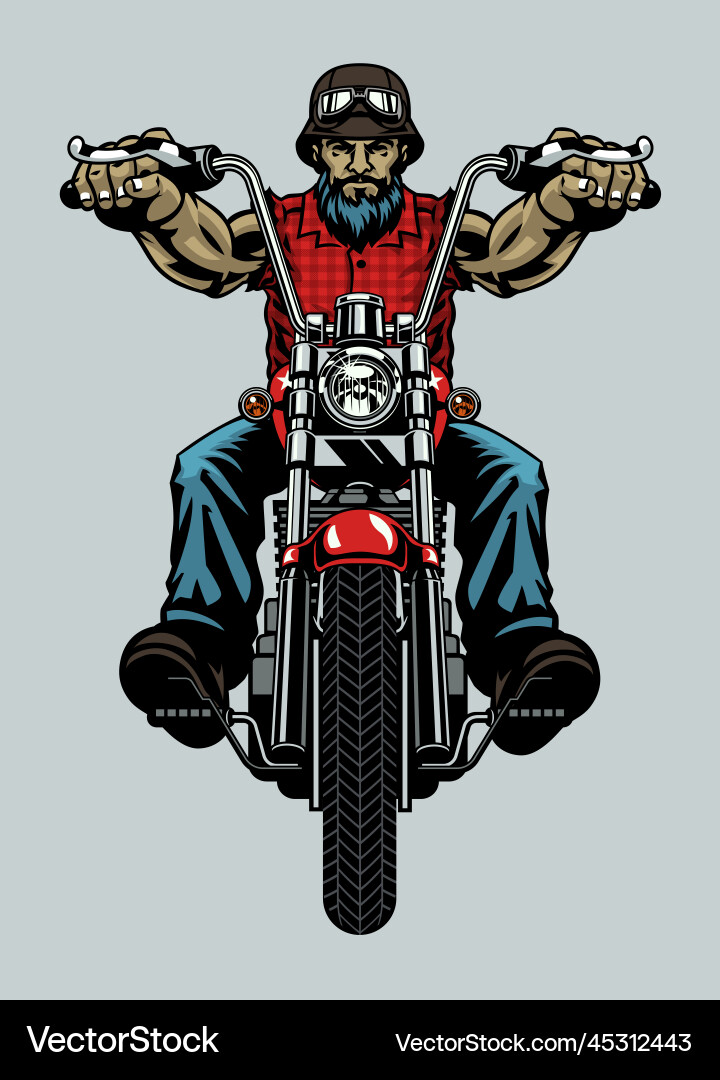 Old man biker riding chopper motorcycle Royalty Free Vector
