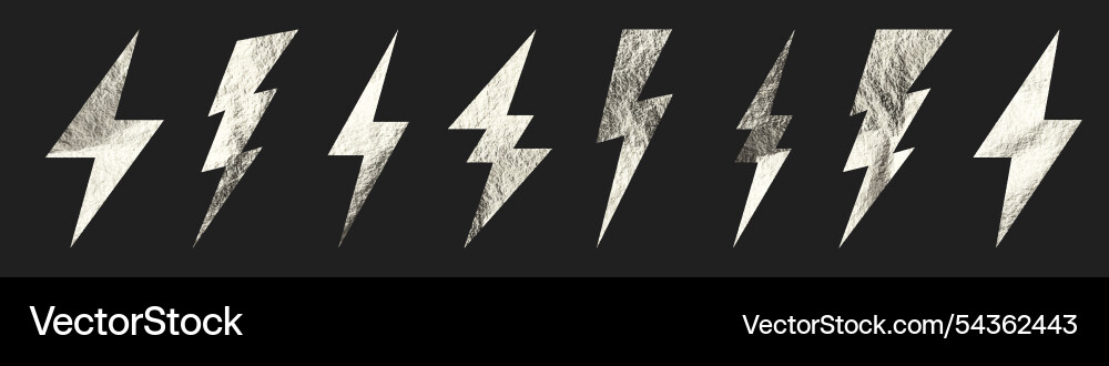 Silver lightning bolt icons collection gold foil Vector Image