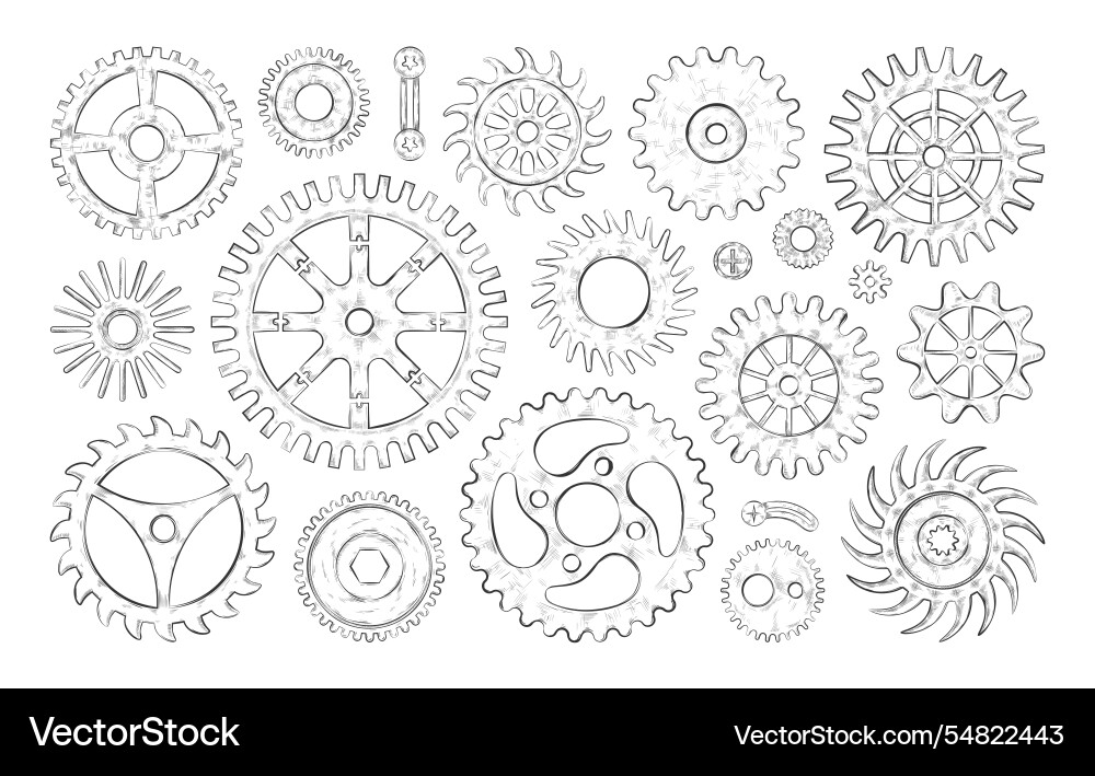 Vintage gear old wheel sketch hand drawn machine Vector Image