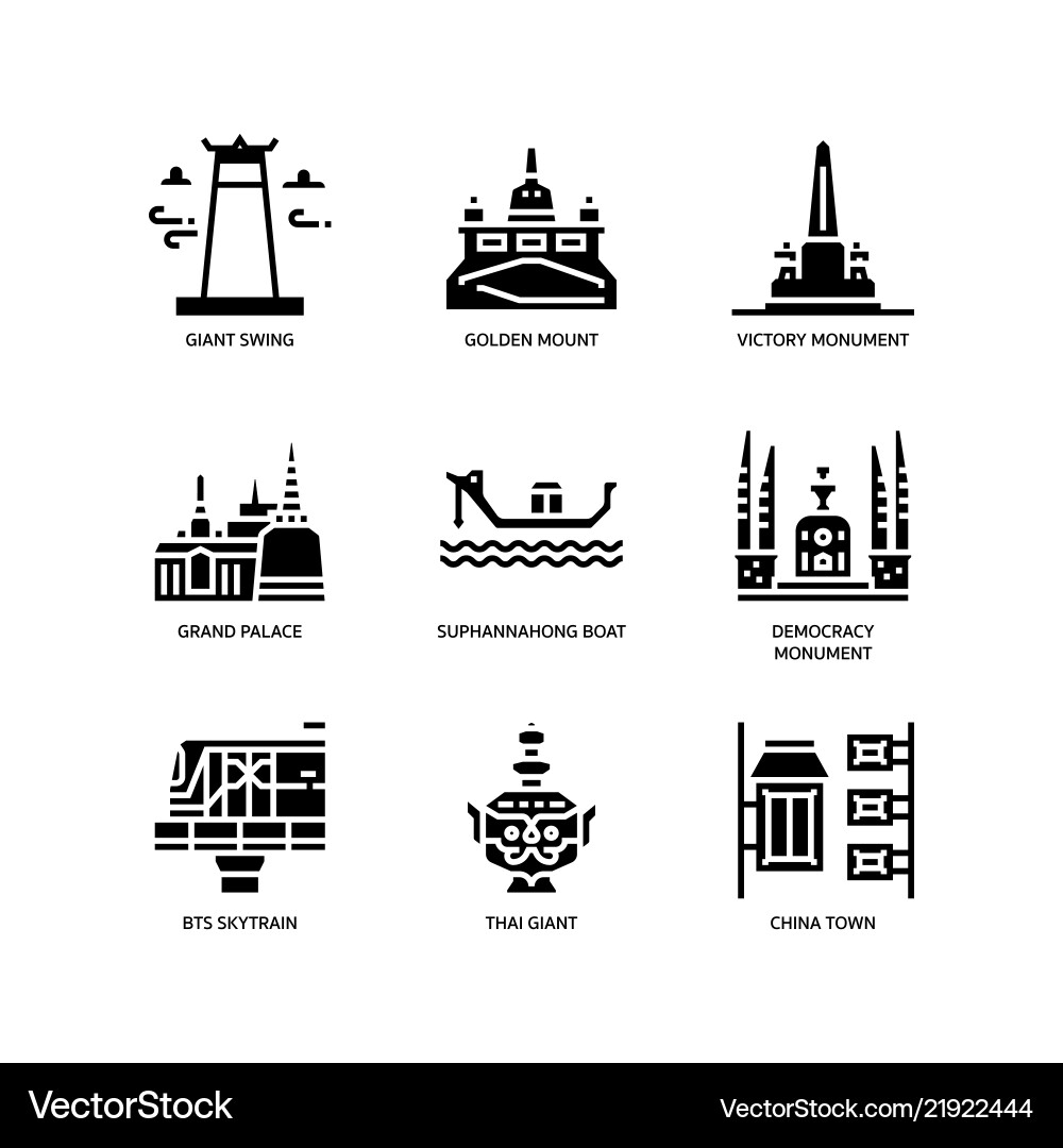 Bangkok Icons: Thailand Landmarks Royalty Free Vector Image