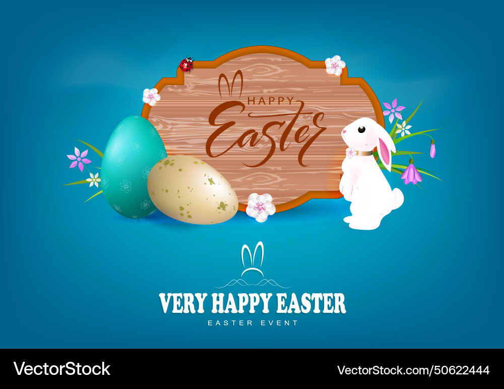 Blue composition with a rabbit easter eggs Vector Image