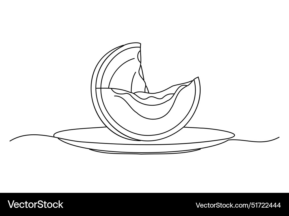 Cut earls melon on a plate doodle continuous line Vector Image