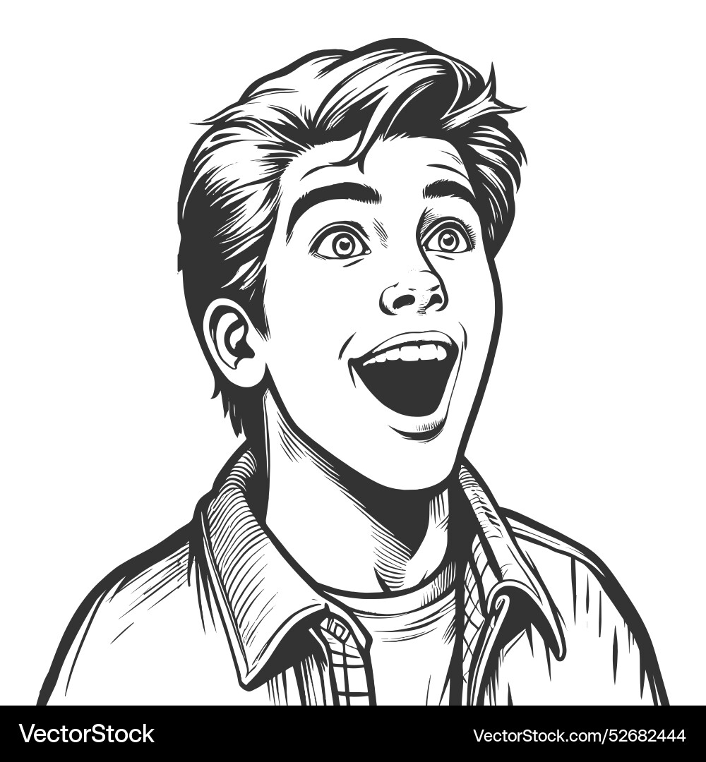 Excited boy engraving sketch Royalty Free Vector Image