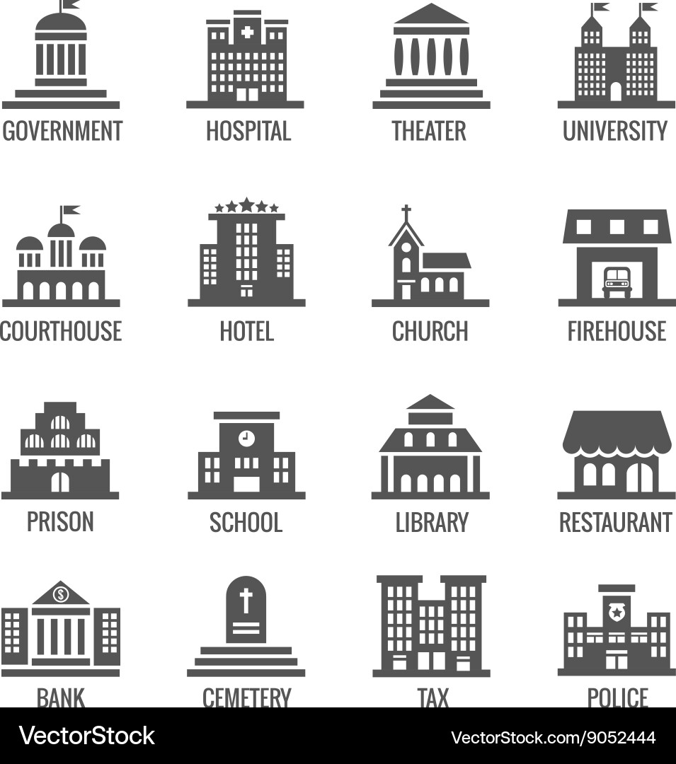Government public building icons set Royalty Free Vector