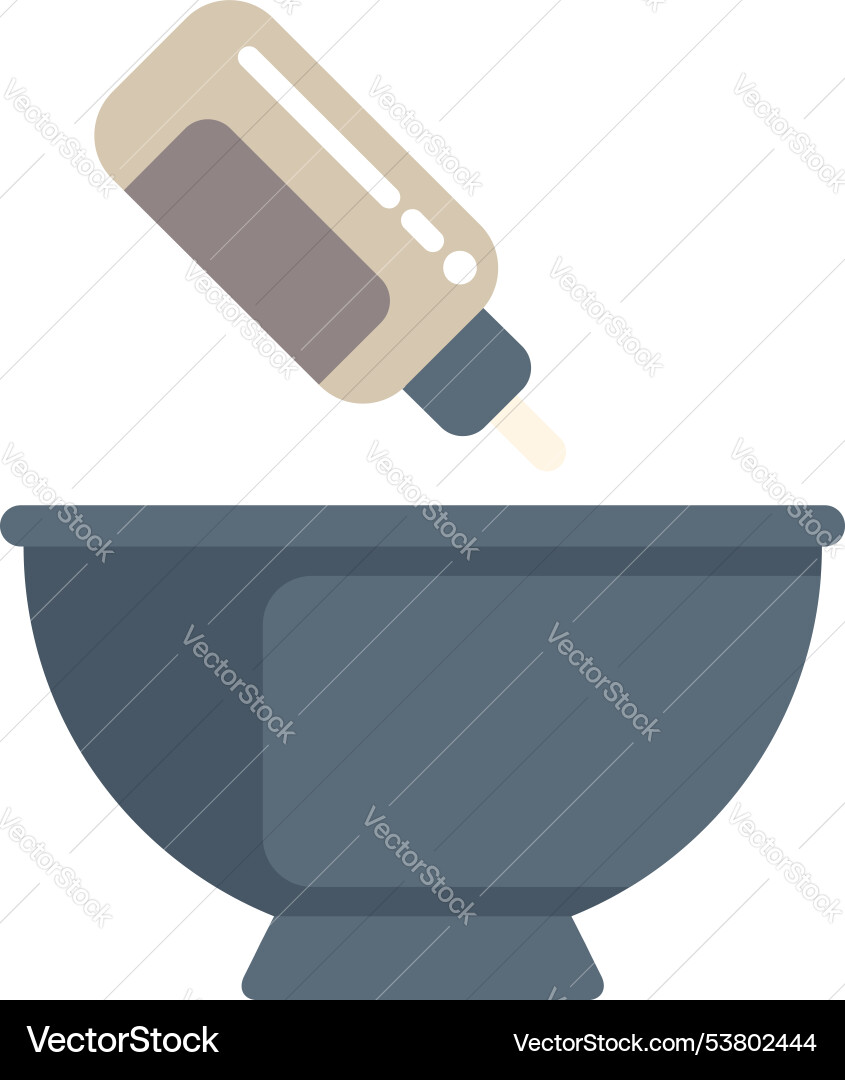 Hair dye bottle squeezing cream into bowl Vector Image