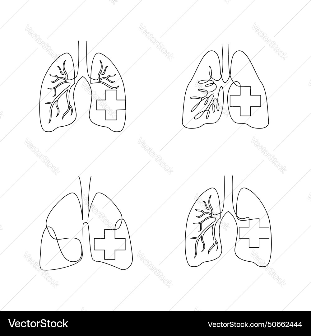 Lung single line drawing Royalty Free Vector Image