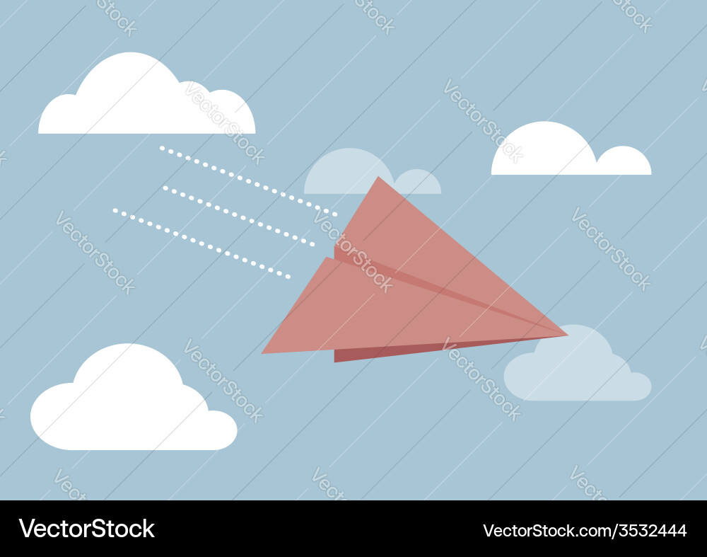 Red paper airplane flying in sky Royalty Free Vector Image