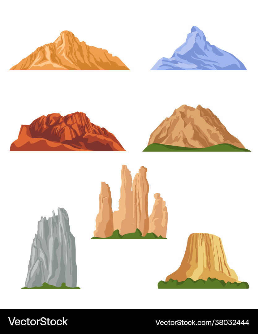 Various mountains flat pictures collection Vector Image