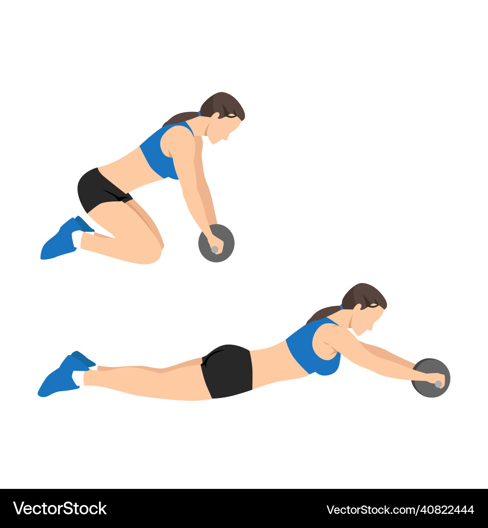 Woman doing abdominal roller exercise side view Vector Image