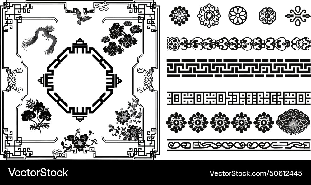 Asian frame ornament set Royalty Free Vector Image