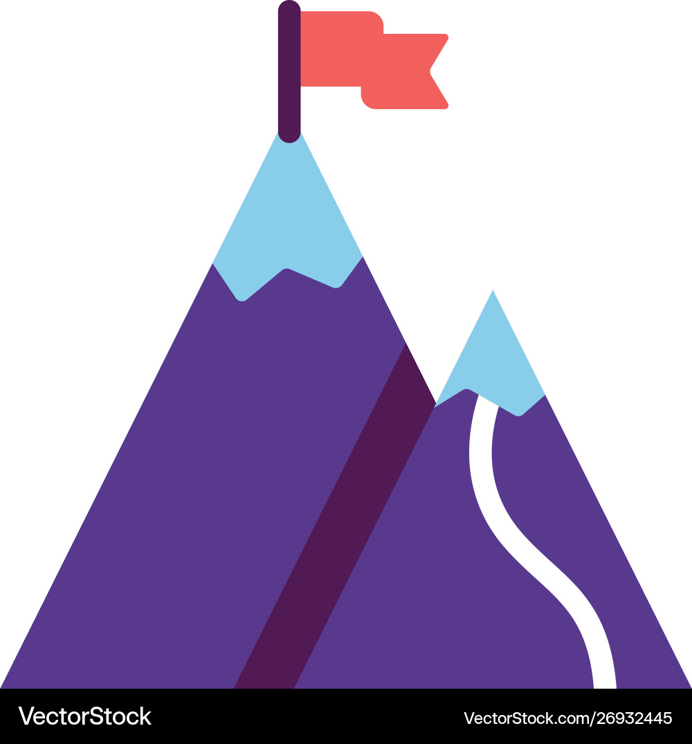 Colorful icon with a mountain and flag Royalty Free Vector