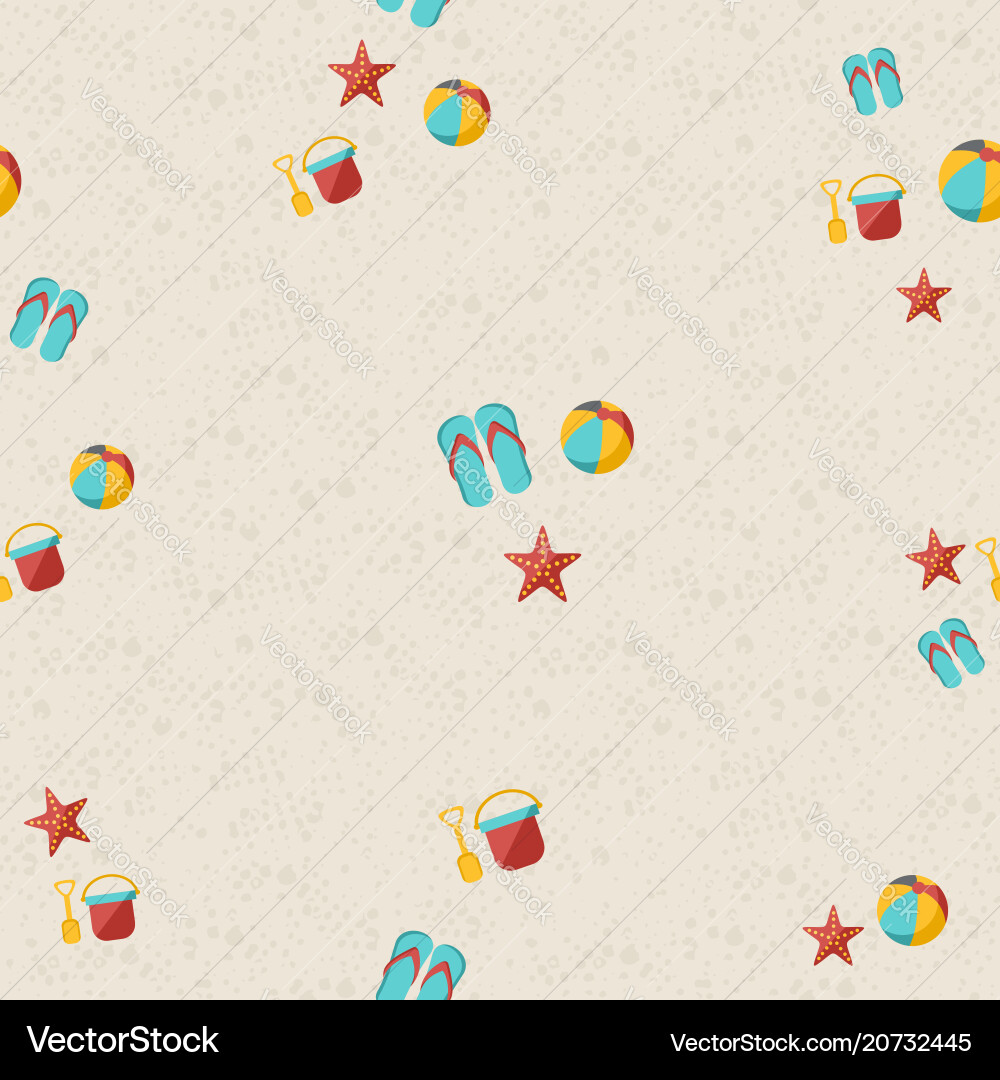 Happy summer beach pattern with toys and starfish Vector Image