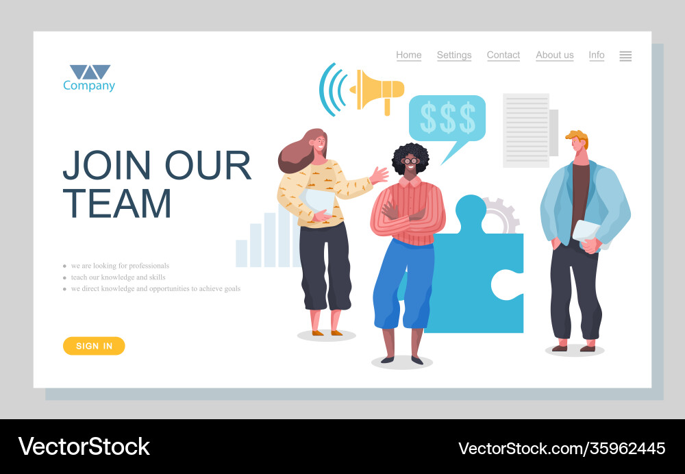 Landing page template join our team business Vector Image