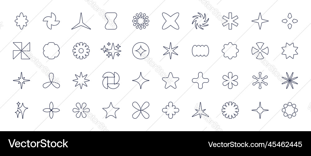Linear star shapes and design elements set Vector Image