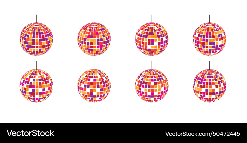 Mirrorballs in retro disco colors set Royalty Free Vector