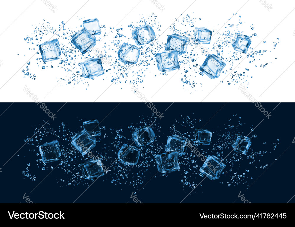 Realistic ice cubes and blue water drops splash Vector Image