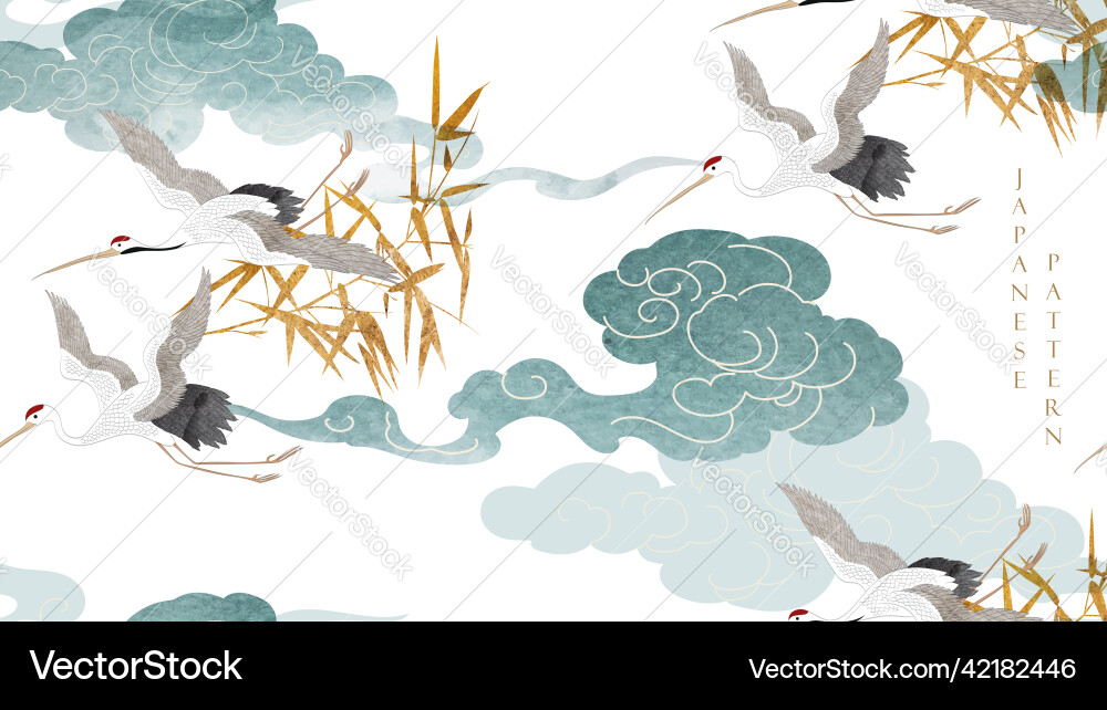Crane bird decoration chinese cloud background Vector Image