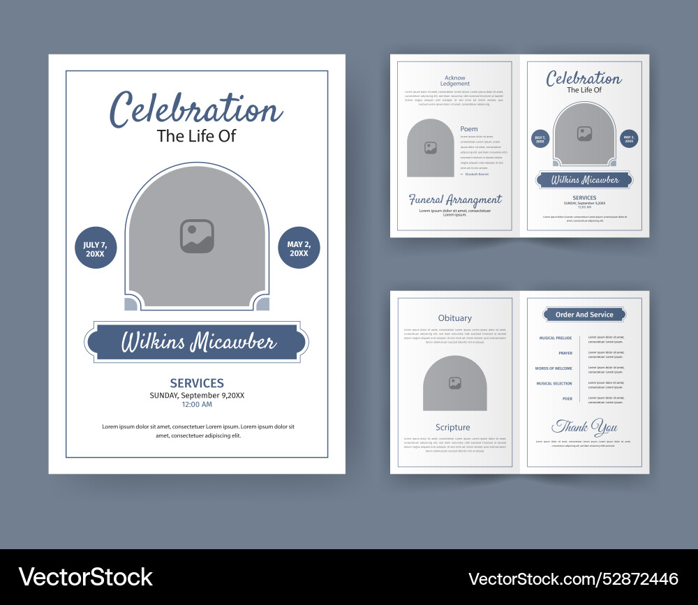 Funeral template for memorial program Royalty Free Vector