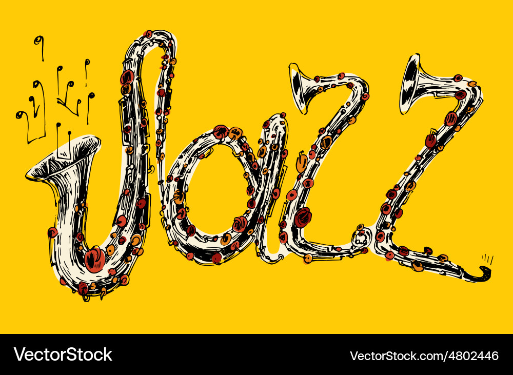 Jazz concept music engraved hand drawn sketch Vector Image