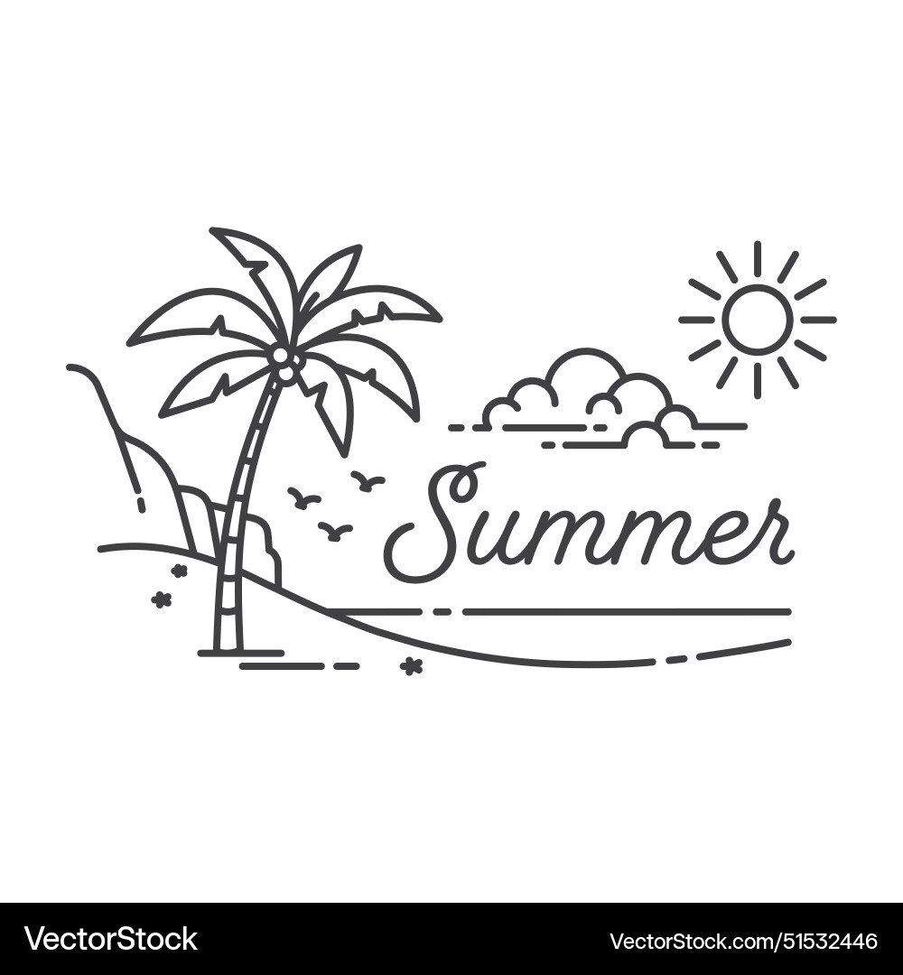 Summer tropical island line art design Royalty Free Vector