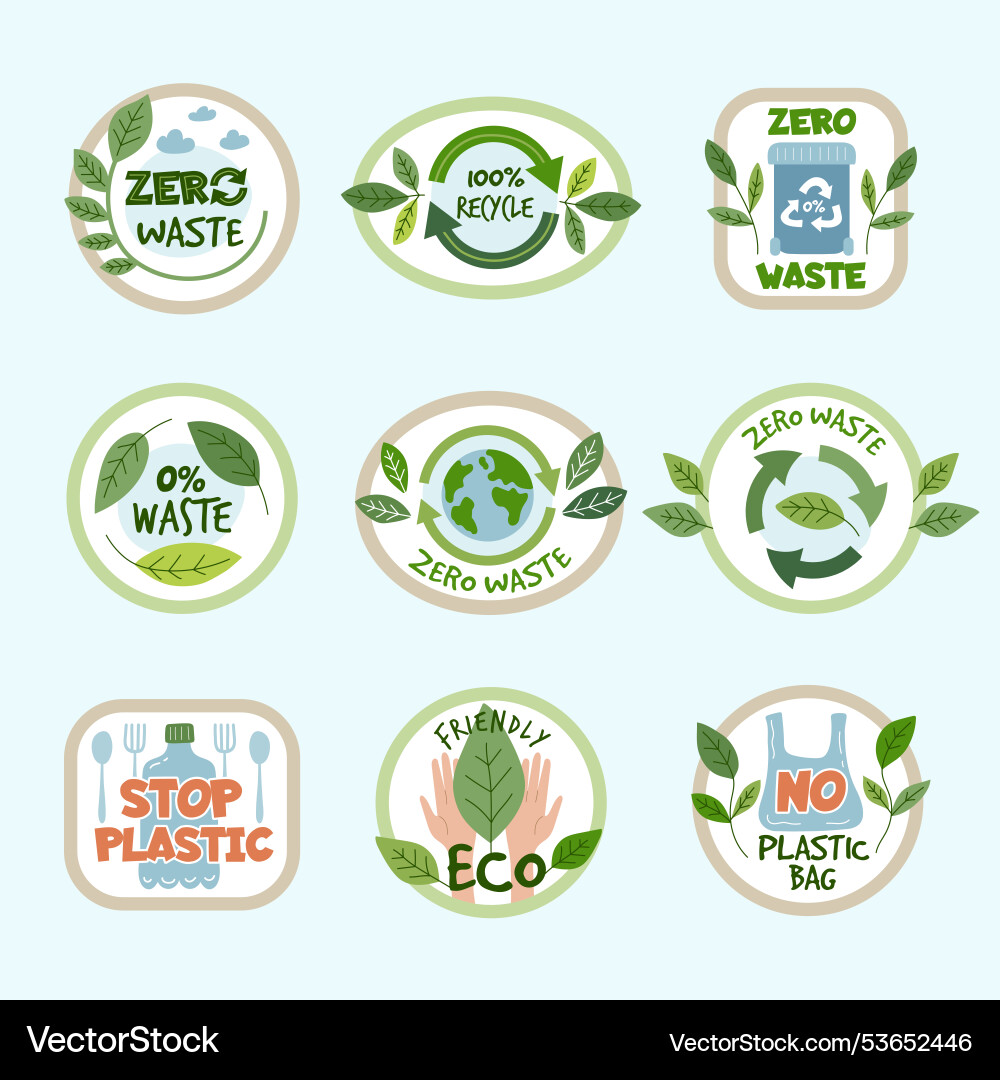 Zero waste plastic free eco logo and badges Vector Image