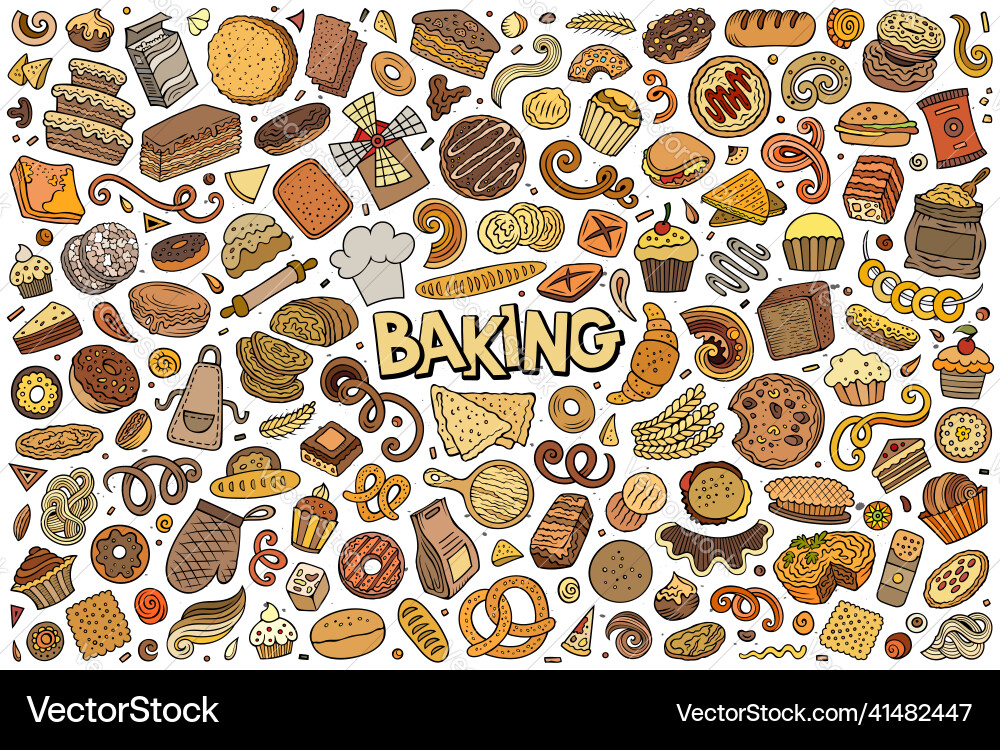 Cartoon set of bakery theme items objects Vector Image