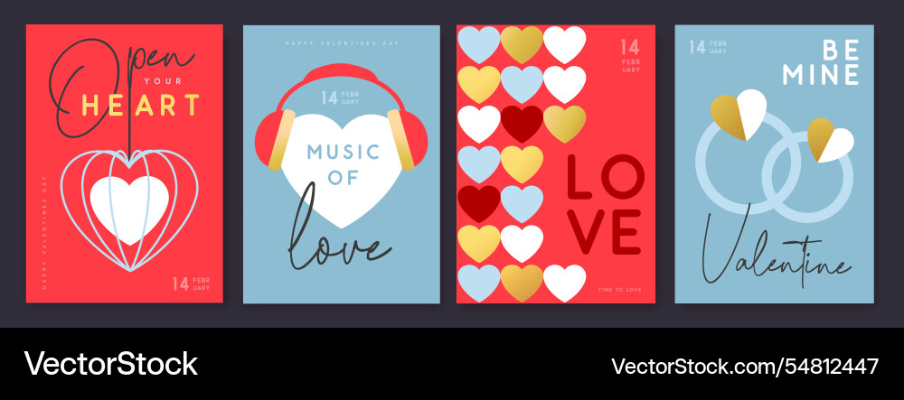 Set Of Happy Valentines Day Greeting Cards Vector Image 