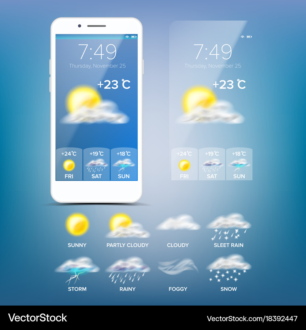 Weather forecast app blue background Royalty Free Vector