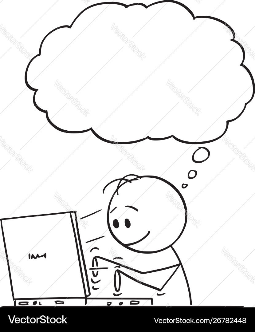Cartoon smiling man or businessman typing Vector Image