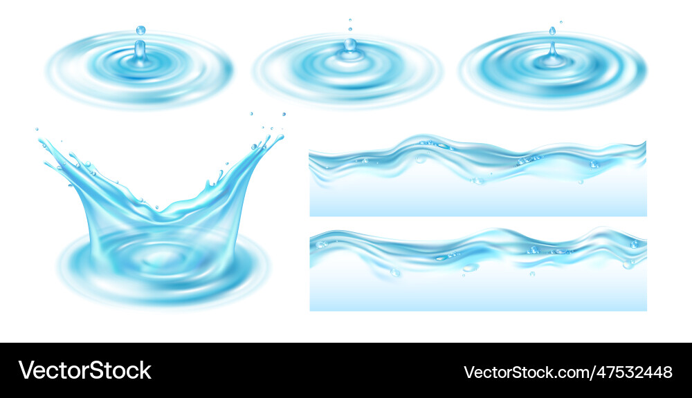 Circle water ripple 3d drops wave surface Vector Image