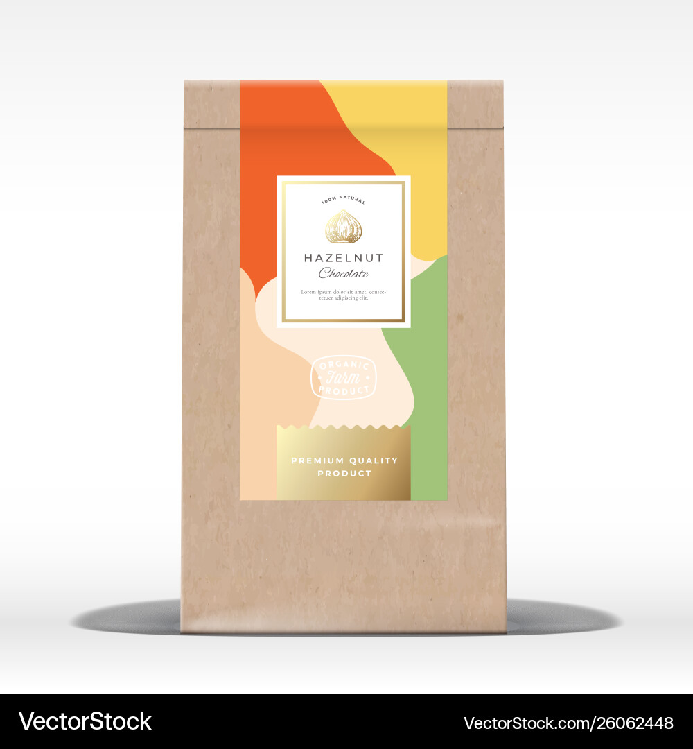 Craft paper bag with hazelnut chocolate label Vector Image