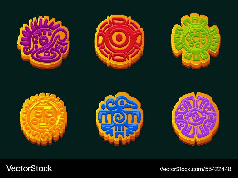 Maya or aztec symbols colored hieroglyphs Vector Image