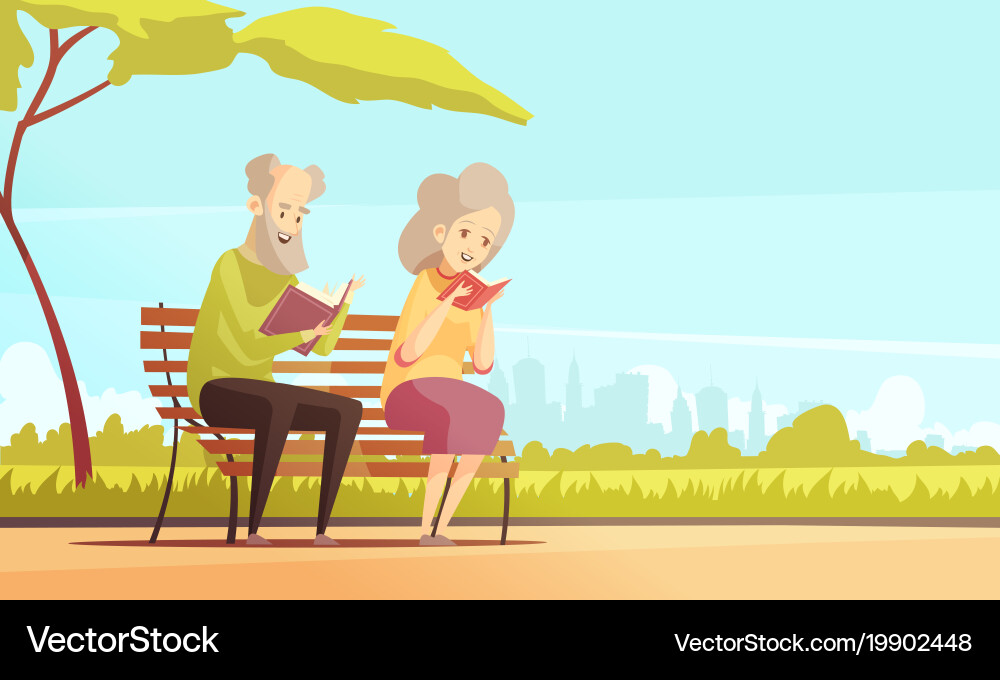 Old people reading in park Royalty Free Vector Image