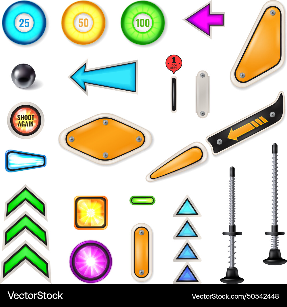 Pinball parts realistic set Royalty Free Vector Image